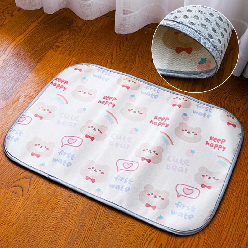 Спальный мат для собак с радужным медвежонком, 60x50 см, подходит для питомцев до 9 кг, мягкий изо льняной ткани