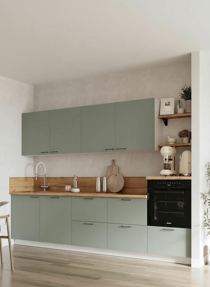 ARNIKA Кухонный гарнитур со столешницей "Дакия" 3м х цвет олива (зеленый), фасад Эмаль