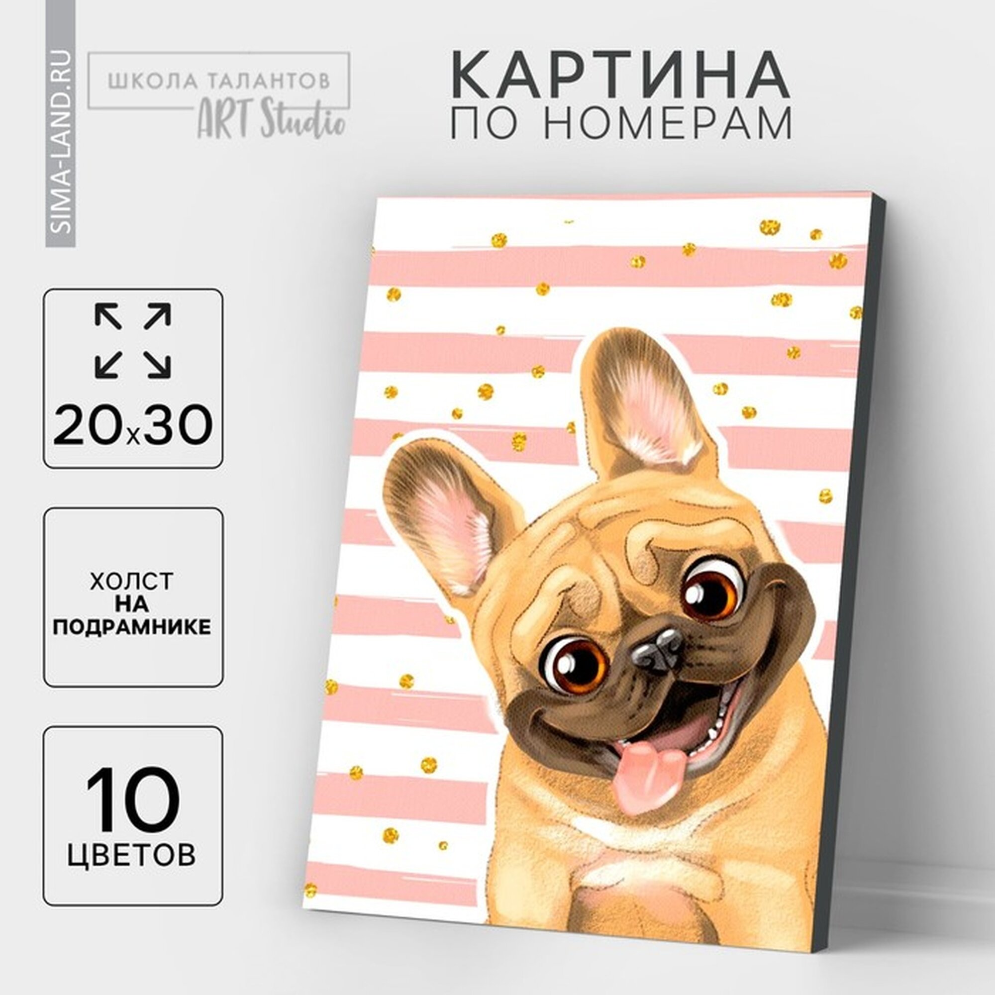 Картина по номерам на холсте с подрамником "Мопс" 20*30 см 9295603