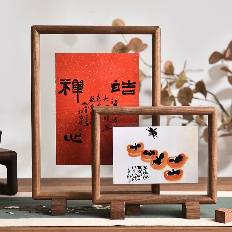 Двойная сторона прозрачной деревянной рамки для A4, ореховое дерево, магнитное основание с двойной опорой, подходит для