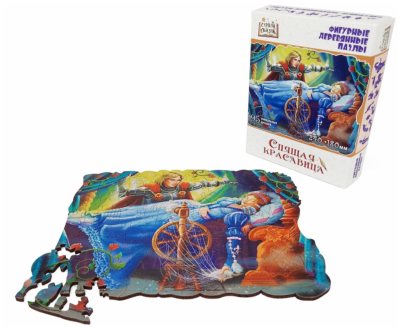 Страна сказок Фигурный деревянный пазл "Спящая красавица" контурный, 95 деталей, от 4 лет