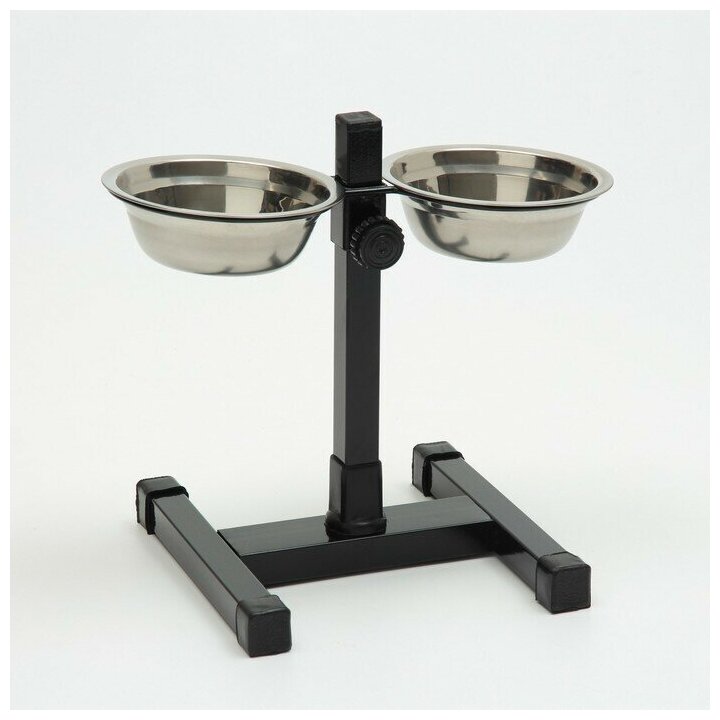 Подставка с мисками, 2 х 250 мл, высота 25 см, разборная, чёрная