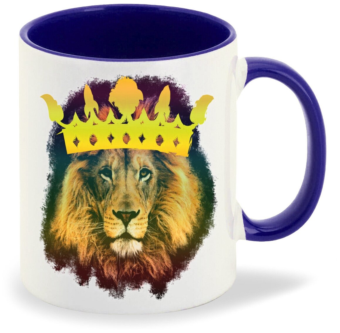 Кружка синий CoolPodarok Лев нарисованная корона