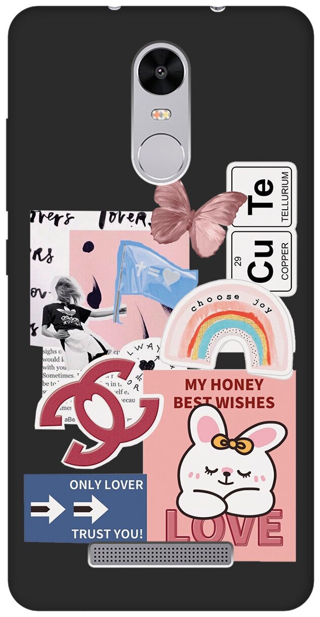 Матовый чехол Cute Stickers для Xiaomi Redmi Note 3 / Note 3 Pro / Сяоми Редми Ноут 3 / Ноут 3 Про с 3D эффектом черный