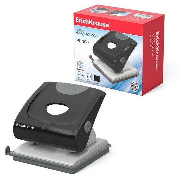 Дырокол Erich Krause ELEGANCE, 30 листов, черный