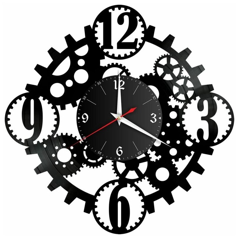 Часы из винила Redlaser "Цифры, время, шестеренки" VW-10775