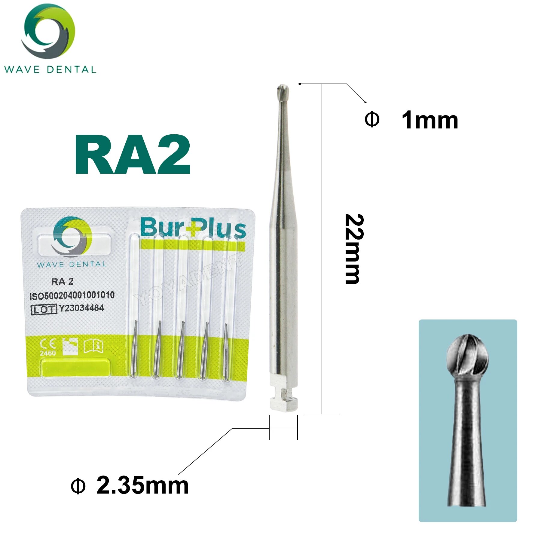 WAVE DENTAL Боры из карбида вольфрама RA 2.35 мм для полировки 5 шт. RA2