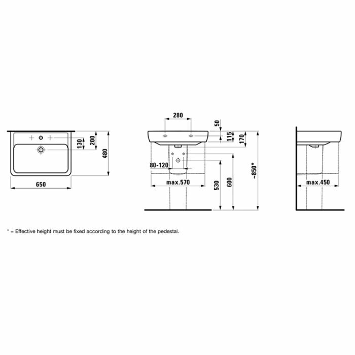 Laufen Pro Раковина 65х48х11, 5 см подвесная/накладная с 1 отв. под смеситель по центу c переливом цвет: белый 8.1895.3.000.104.1
