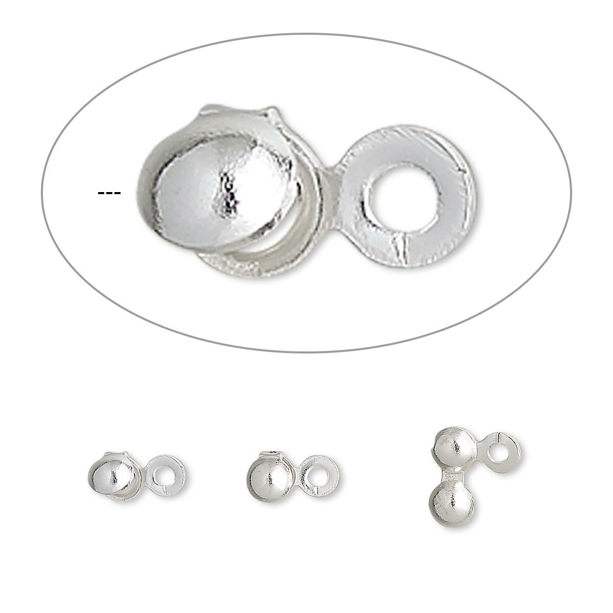 Концевики, 6.5х3.5мм, каллоты, боковые, базовый материал - латунь, посеребренные, пара