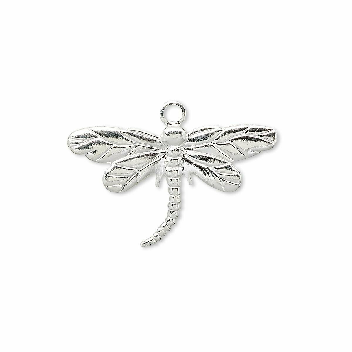 Подвеска, 26х15мм, стрекоза, базовый материал - латунь, посеребренная, 5 шт.
