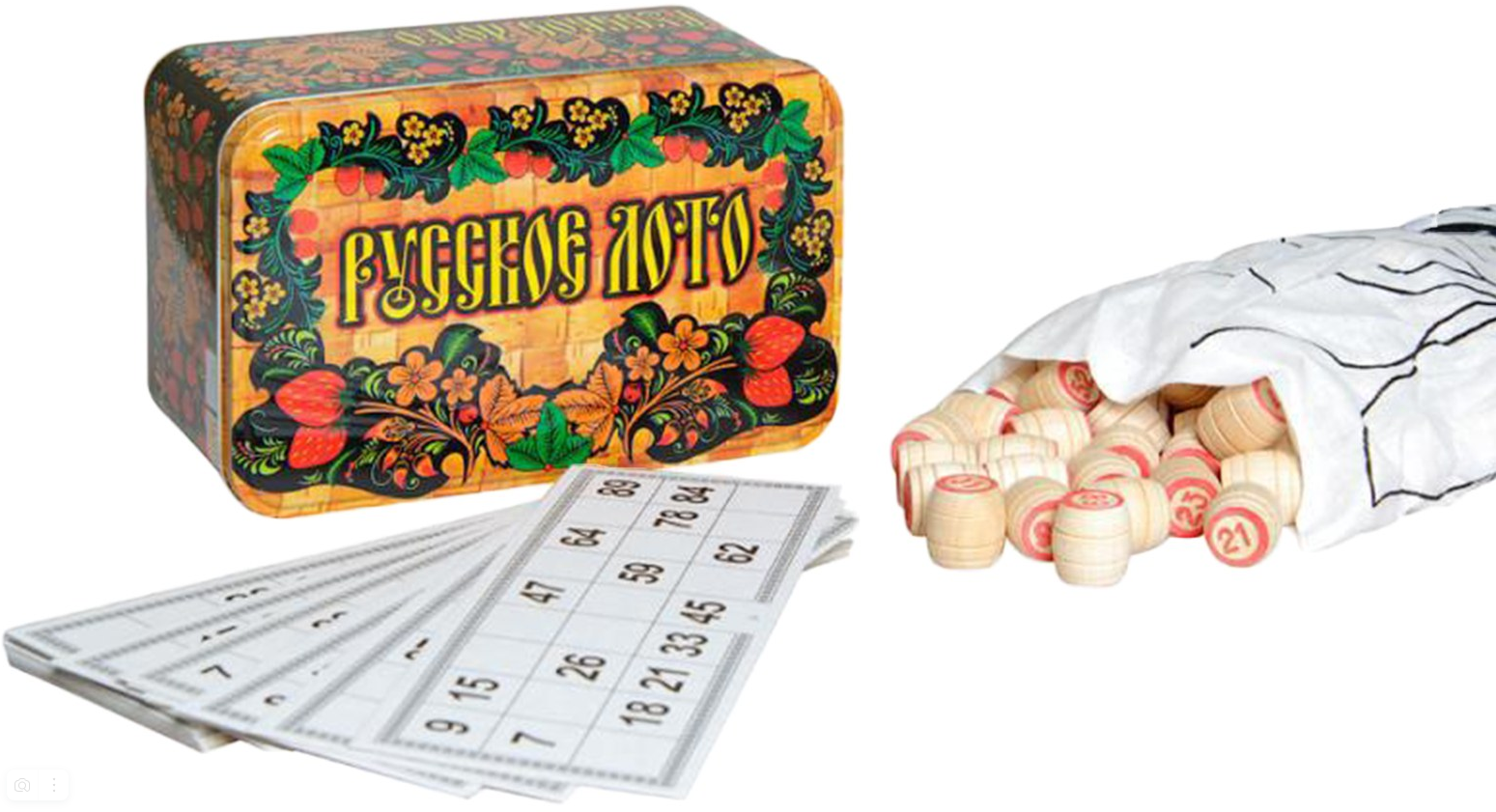 Лото (Бэмби). Русское лото с дерев. бочонками [жестяная коробка] (7931)
