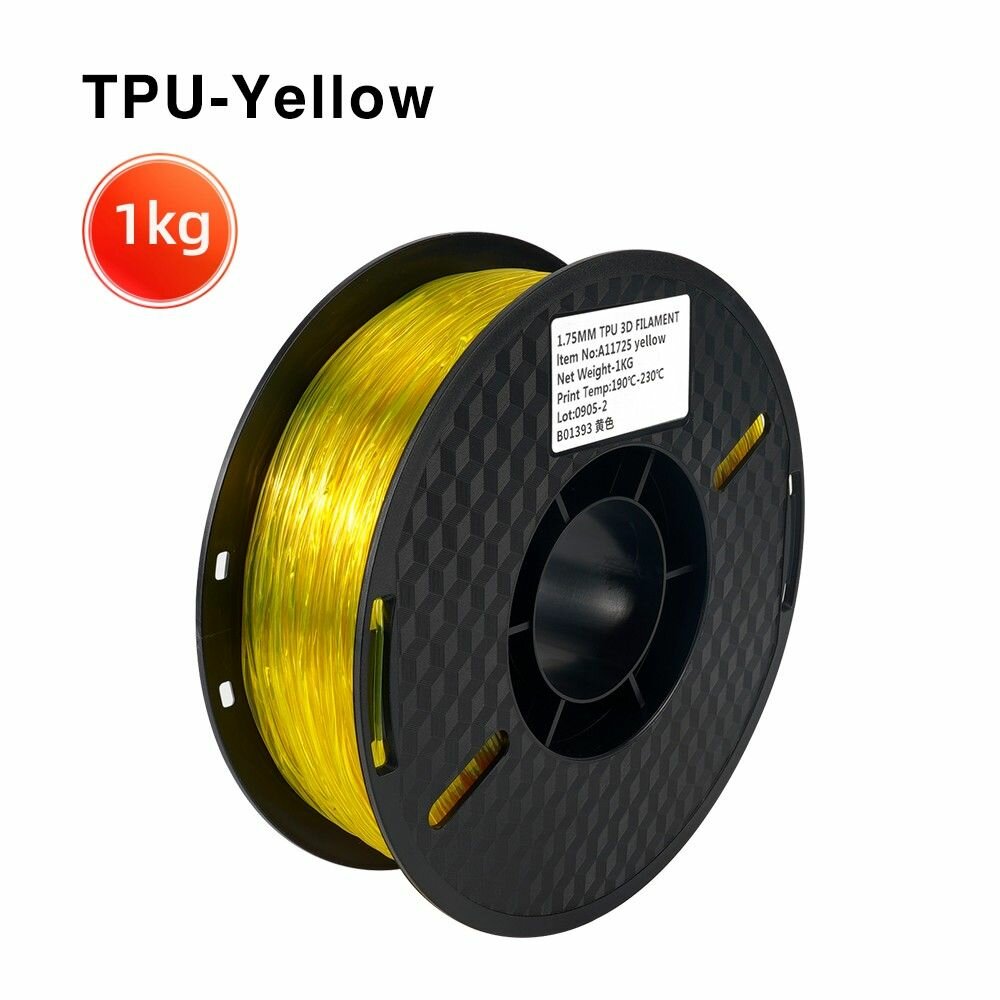 "Катушка желтого пластика TPU для 3D-принтера" - 1,75 мм, 1 кг, Пластик для 3D печати Нить Kingroon