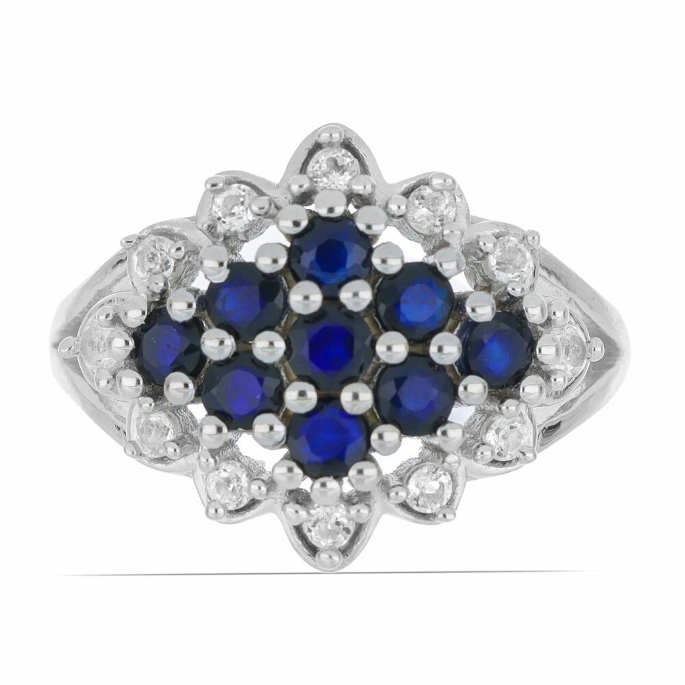 Кольцо, серебро, 925 проба, родирование, сапфир, топаз