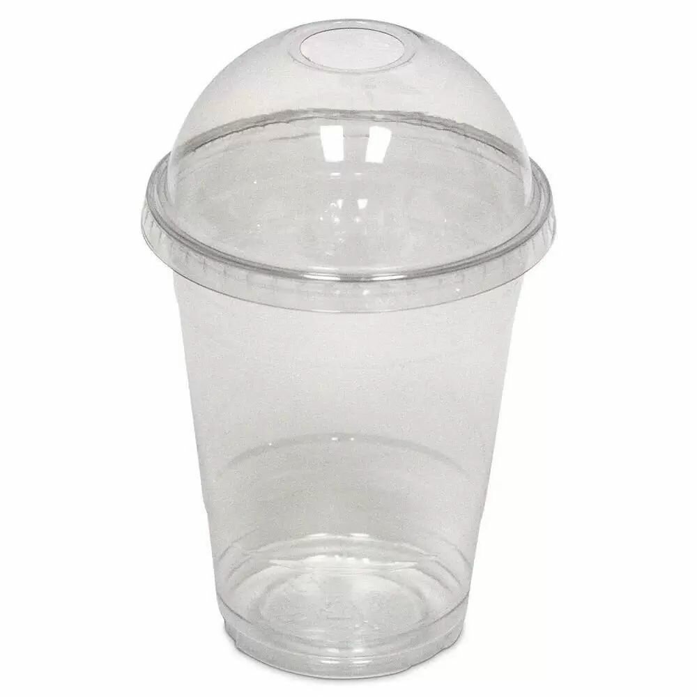 Стакан 300мл с купольной крышкой с отверстием прозрачный УЮ, ПЭТ,50шт.