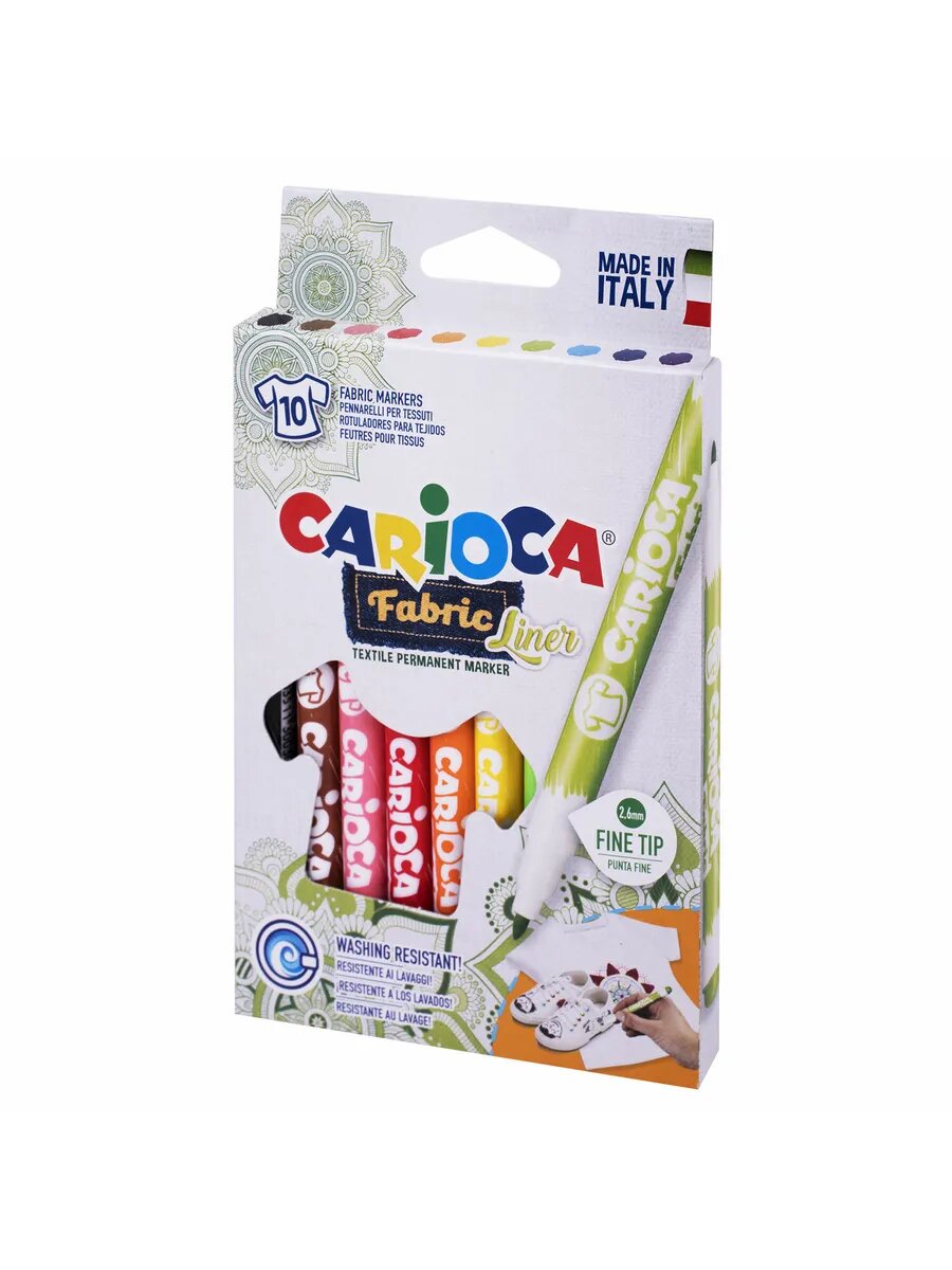 Маркеры для ткани CARIOCA (Италия) "Fabric", 10 цветов, кру
