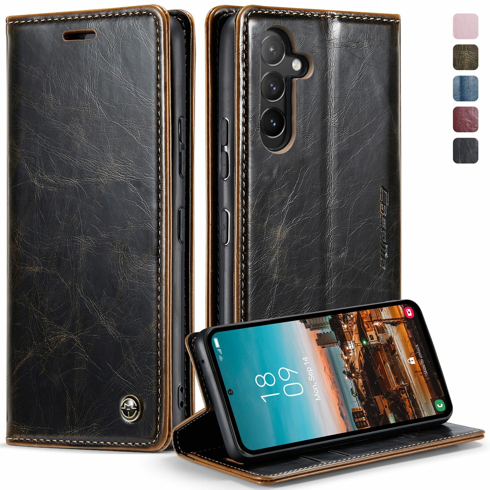CaseMe Кожаный книжка чехол для Samsung Galaxy A54 5G / Самсунг A54 5G с визитницей из экокожи