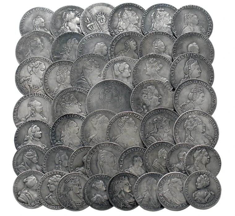 От Екатерины I до Екатерины II набор 45 серебряных монет все императрицы сувенирная копия монеты, нумизматика, деньги для коллекции