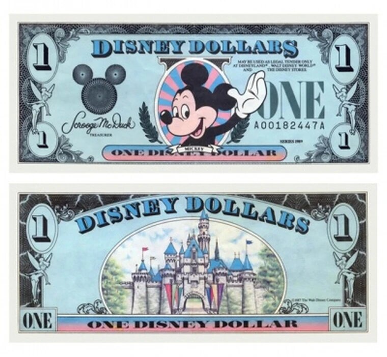 1 доллар Дисней Mickey 1989, сувенирная копия, банкноты и купюры редкие коллекционные