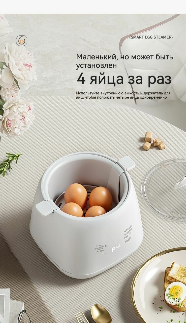 Электрическая яйцеварка с таймером, 6 режимов для приготовления 4 яиц, 300 Вт, автоматическое отключение/яйцеварка/мини-пароварка