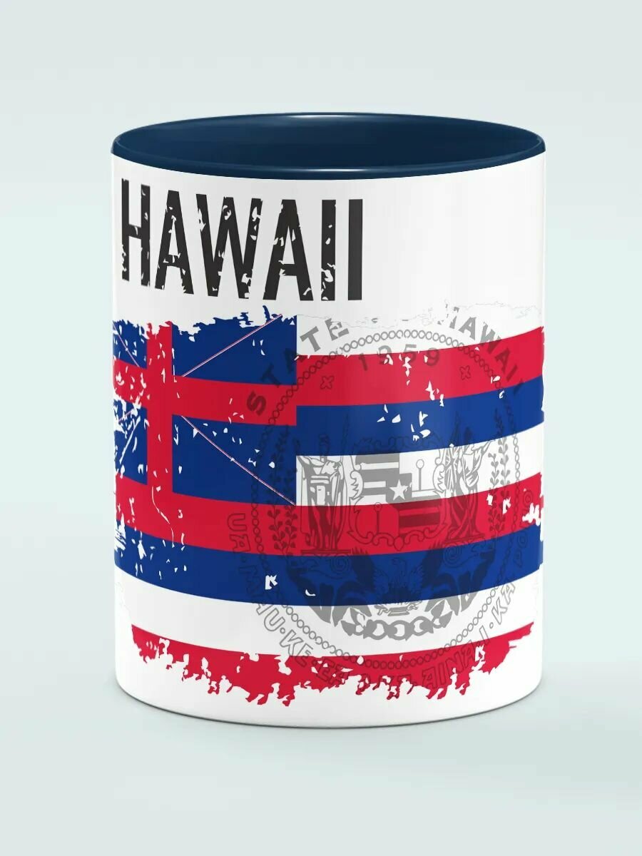 Кружка темно-синий цвет Филя "Флаг штата США Hawaii", использование в СВЧ, керамика, 330мл, 1шт