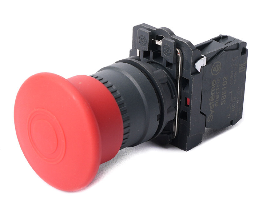 Кнопка управления Systeme Electric / Систем Электрик SB5 аварийного останова в сборе, тяни-толкай, пластик красная, 1НЗ 40мм IP65, под отверстие диаметром 22мм, SB5AT842 / кнопочный пост