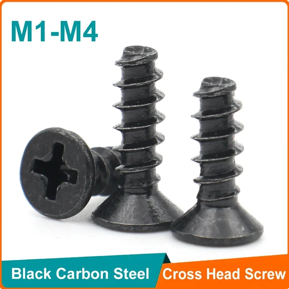 Мини-винты самонарезающие M1.4x8mm, 200шт, черные
