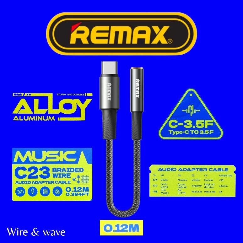 Аудио переходник с Type C на 3,5мм jack, Remax C23, нейлон, черный