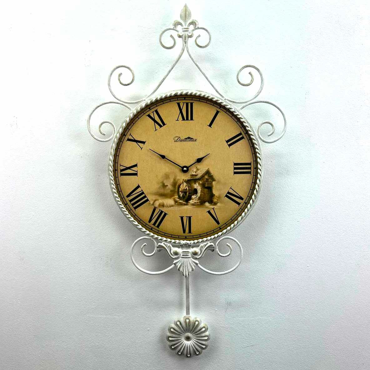 Часы настенные кованные с маятником Династия 11-005-3 Белый с патиной, механизм Германия, 80*43*6 см