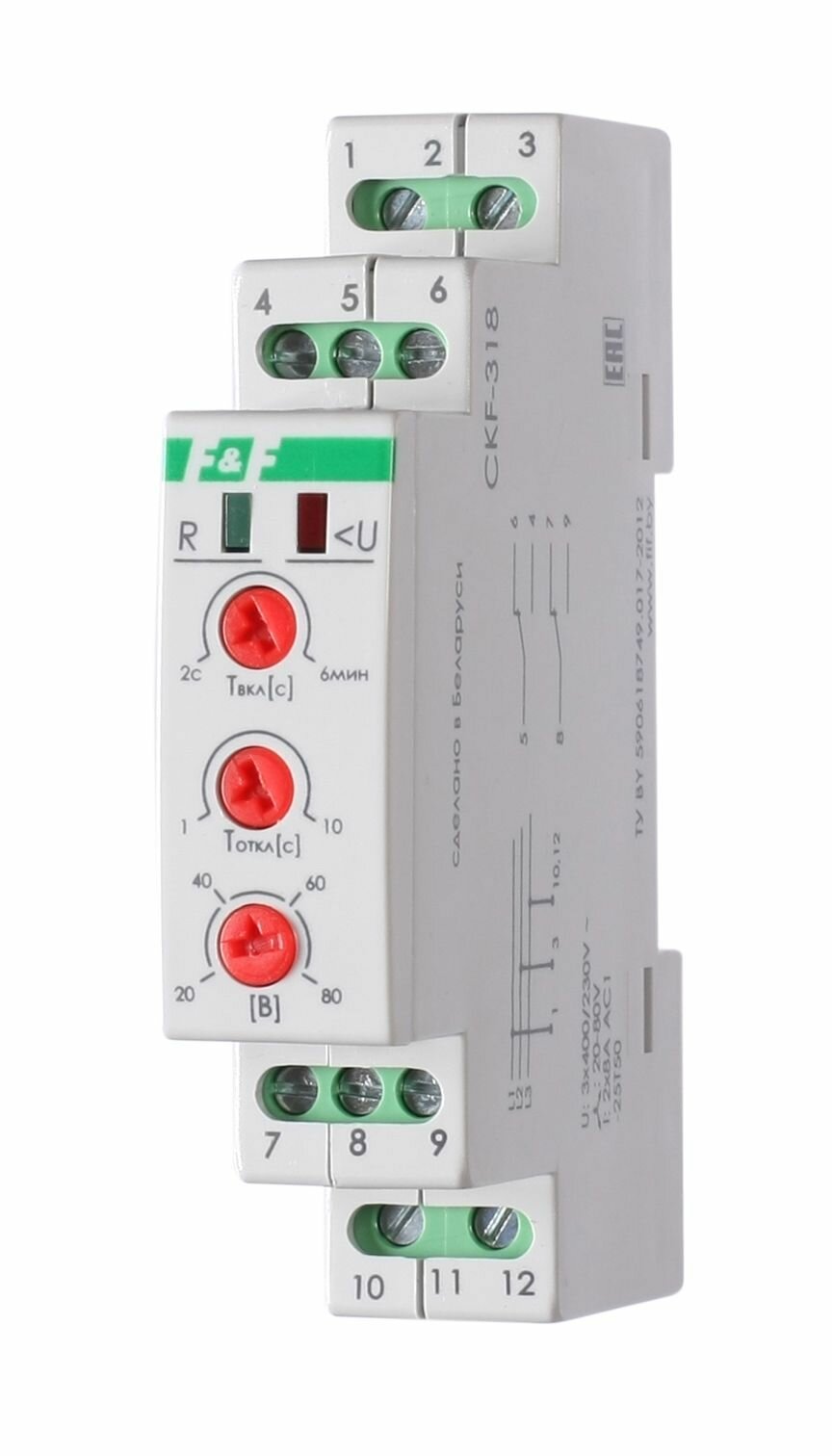 Евроавтоматика Реле контроля фаз для защиты электродвигателей и электроустановок CKF-318, EA04.004.007