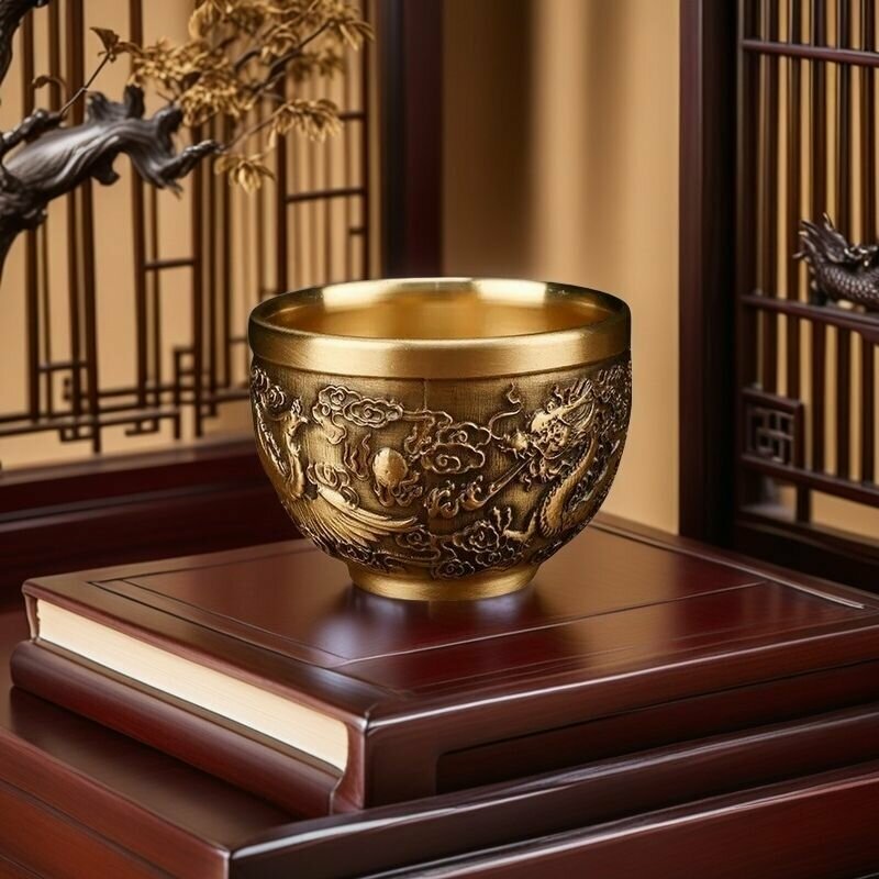 Ваза Чаша изобилия "Дракон и Феникс" Фен-Шуй бронза (6*4.5 см.)