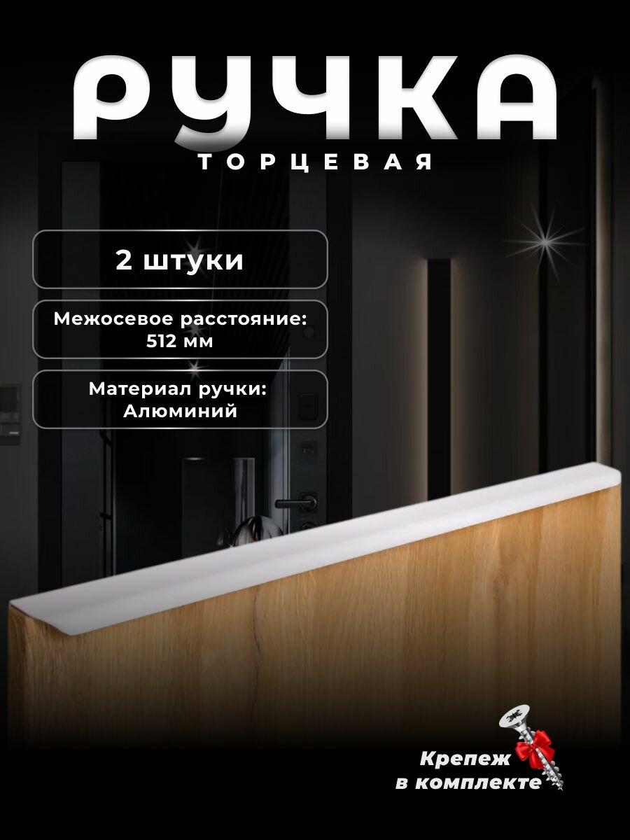 Ручка торцевая IN.01.1142.512/597 WTA белый, комплект 2 шт, ручка для шкафов и комодов, для кухонного гарнитура, для мебели