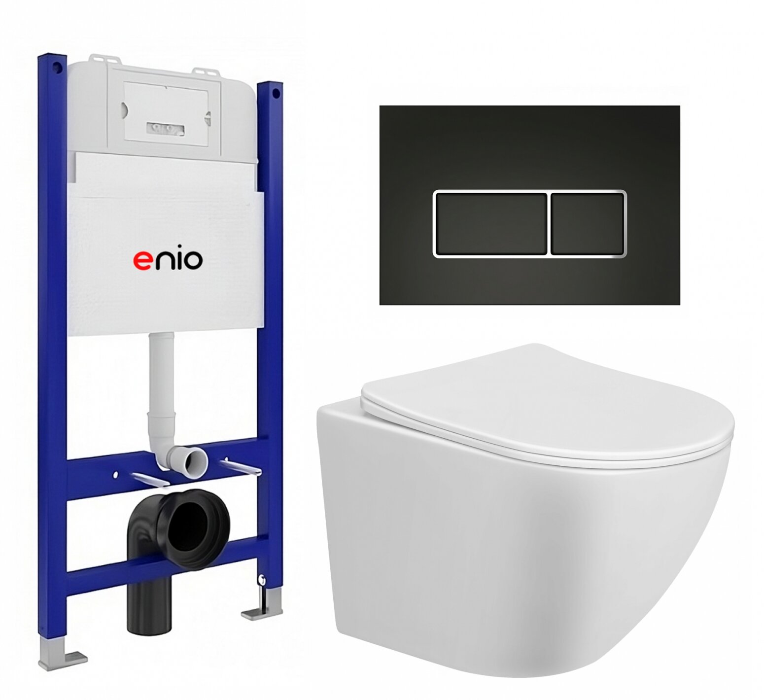 Комплект 3 в 1 инсталляция Enio Tecnico 50 EN8050050 + Унитаз подвесной Taliente Amato AM25010 + кнопка черная матовая, окантовка хром Rettangolo