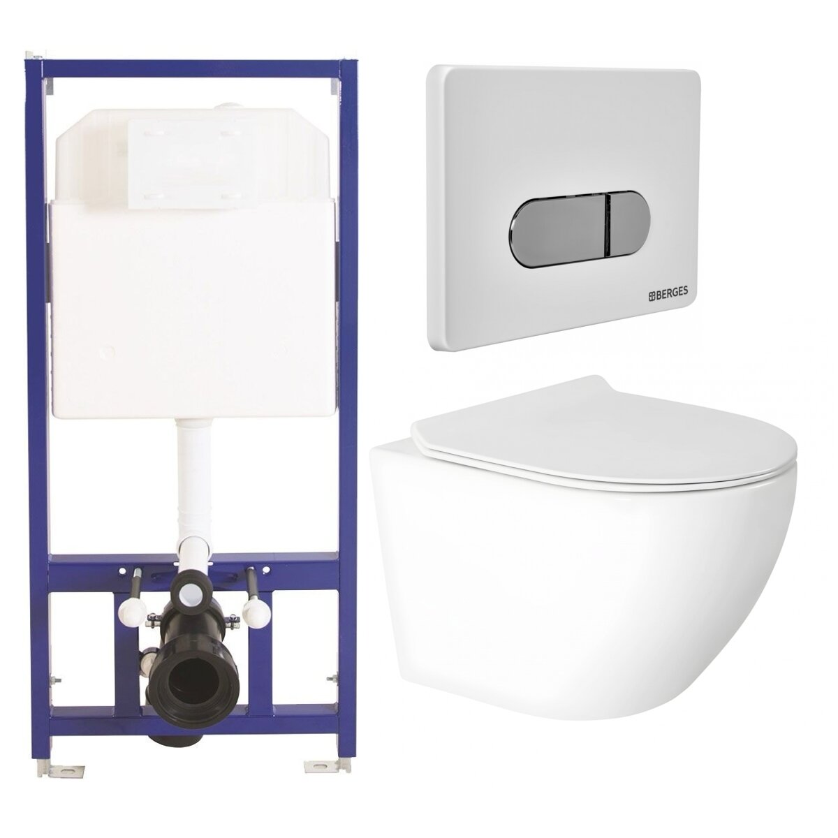 Комплект 3 в 1 инсталляция Berges Wasserhaus Novum D7 + Подвесной унитаз Enio Indigo с кнопкой хром 040237 + EN2870533