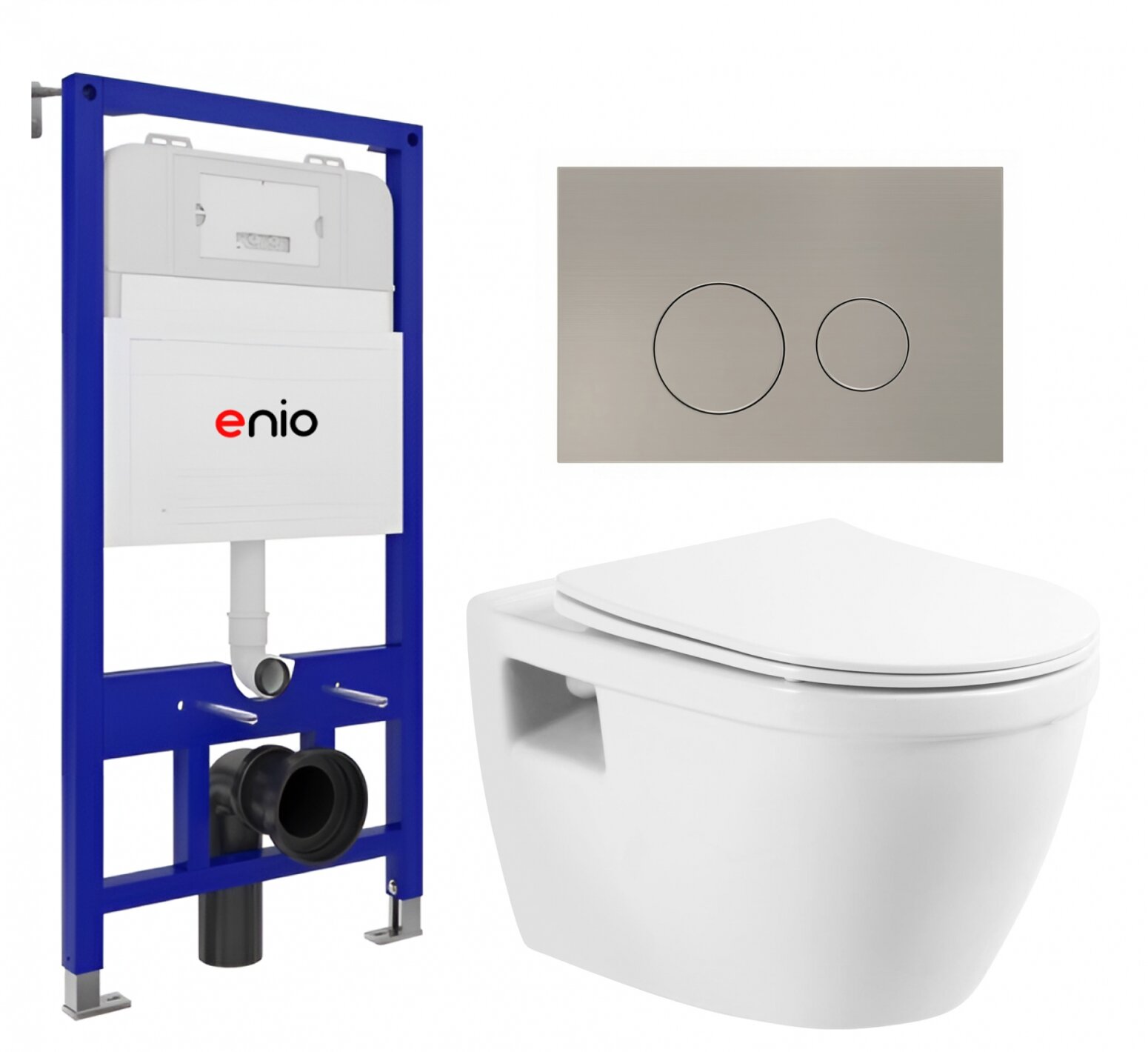 Комплект 3 в 1 инсталляция Enio Tecnico 52 EN8050052 + Унитаз подвесной BelBagno Loto BB070CHR/SC + кнопка матовая нержавеющая сталь Rotondo