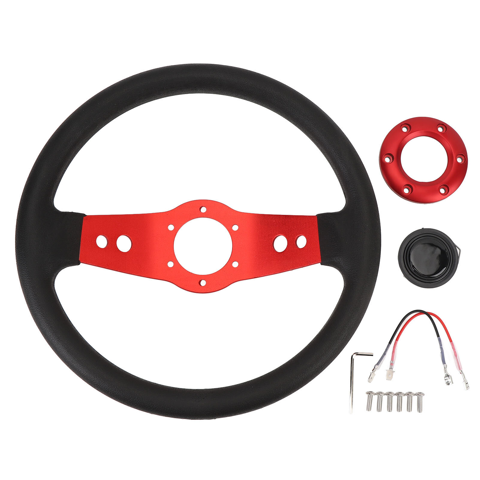 13-дюймовый автомобильный руль из искусственной кожи, ударопрочный, гоночный стиль, улучшенное сцепление, простая установка, красный автомобильный аксессуар