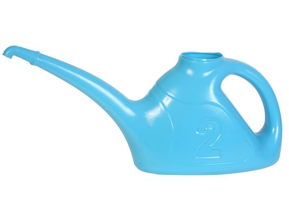 Лейка садовая 2л с эргономичной ручкой, пластик, голубая, для точного полива без рассеивателя