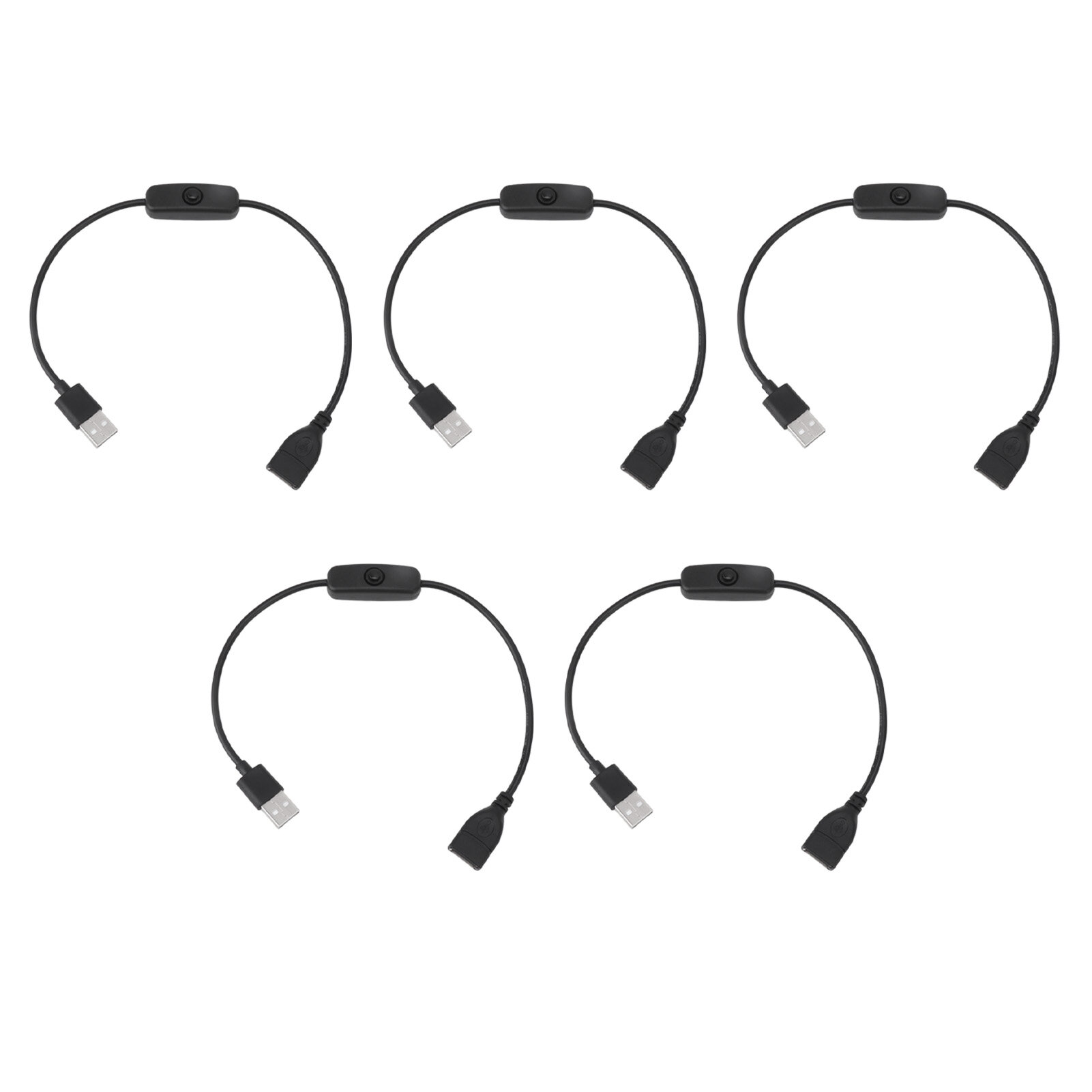 5PCS ON Off Switch Male to Female Cable 2 Pin PVC USB Extension with B utton for Driving Recorder LED Lights Black