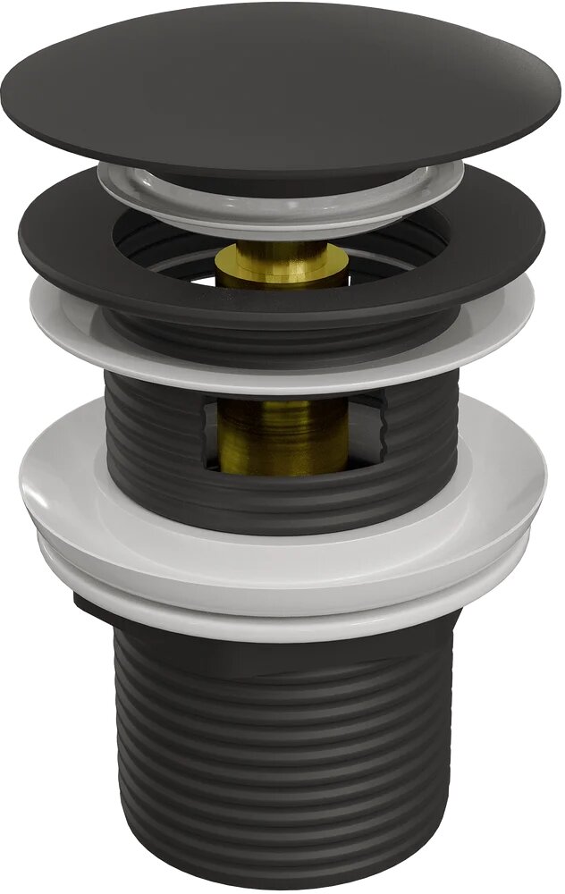 Донный клапан для раковины EWRIKA KR-05b с переливом, черный, матовый, с системой клик-клак, латунный