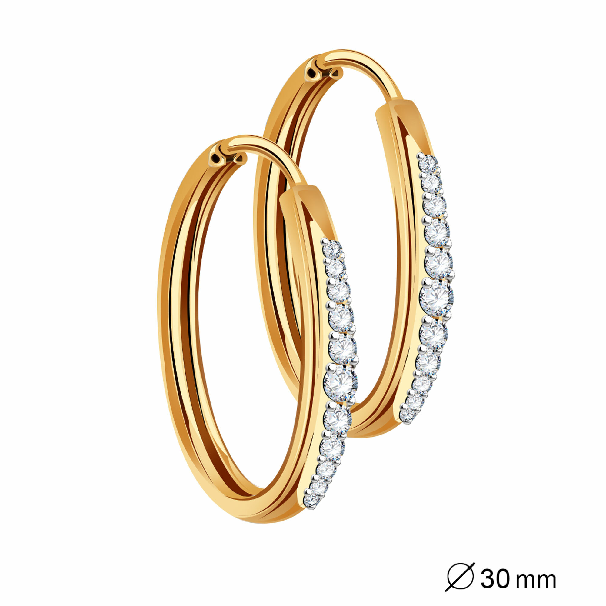 Серьги конго, красное золото, 585 проба, фианит
