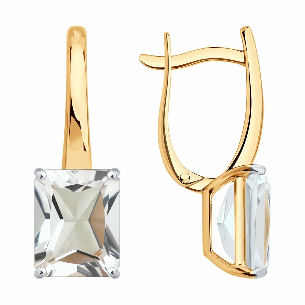 Серьги, красное золото, 585 проба, горный хрусталь