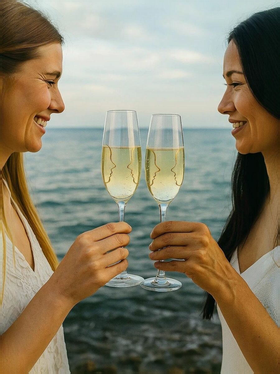 Бокалы для шампанского, набор "Лицо" "Face to Face" 2 шт, 250 мл. Коробка подходит для подарка. Стекло, для вина, коктейлей, воды.