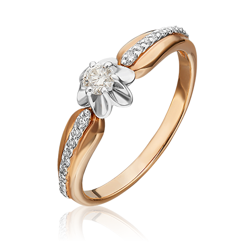 Кольцо, комбинированное золото, 585 проба, бриллиант