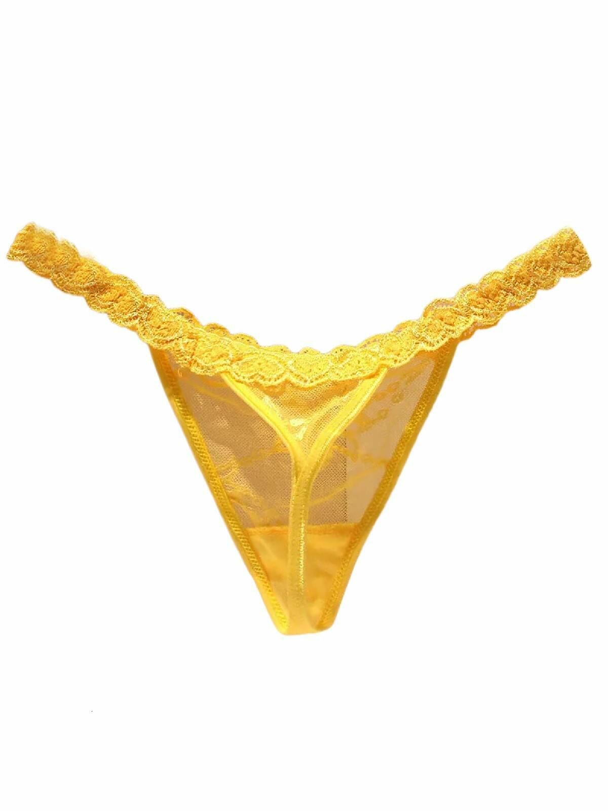 Женские стринги G-стринг с цветочным кружевом, Желтый - Универсальный код