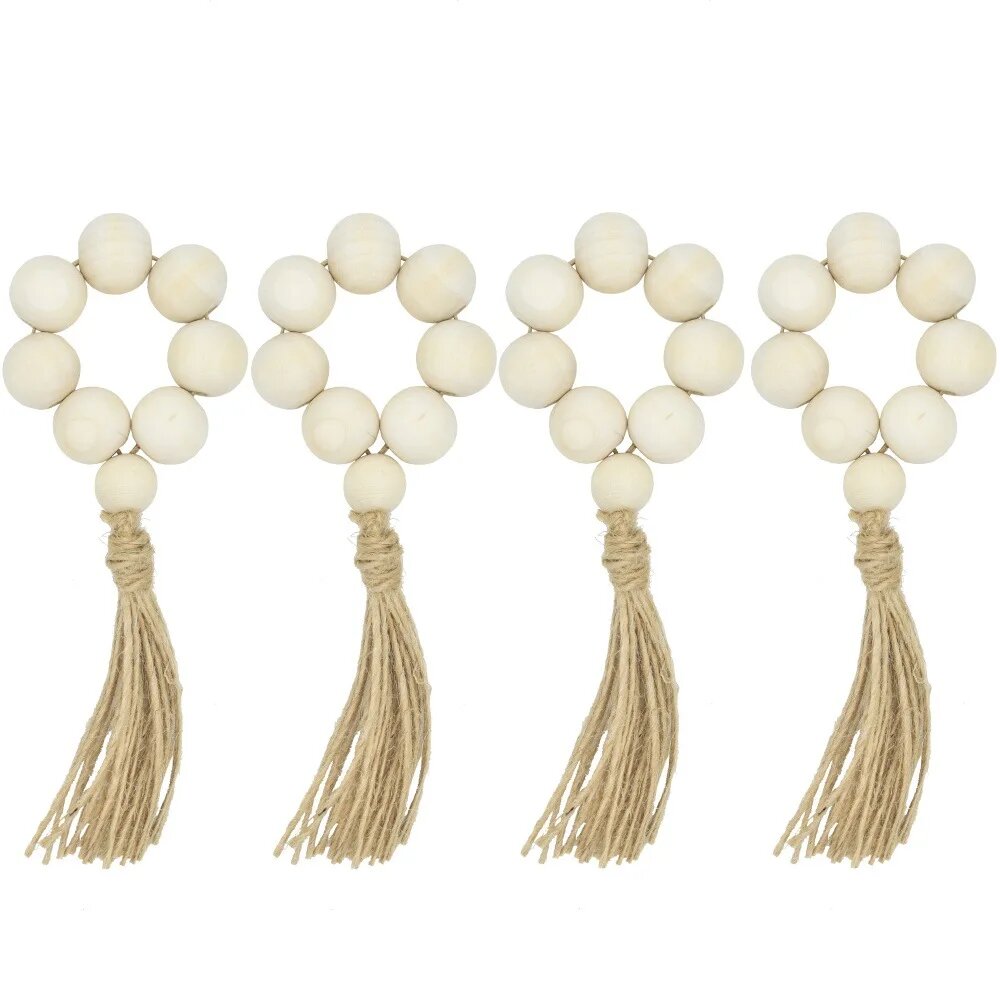 Ручная работа, Искусственные 4 деревянных бусин, кольца для салфеток, джутовые кисточки, держатели для салфеток для деревенской свадебной вечеринки, украшение для обеденного стола