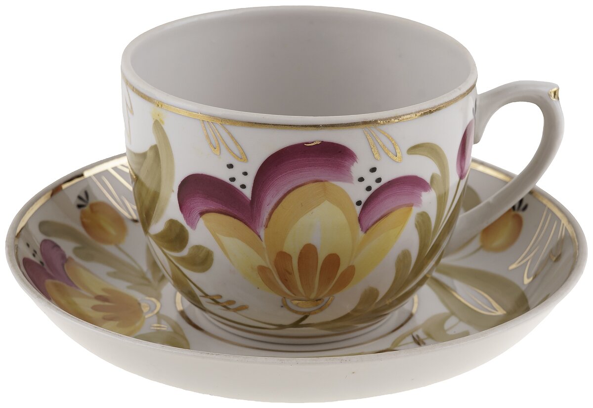 Чайная пара "Маки", Фарфор, винтаж, Вербилки, СССР, 1954-1965 гг.