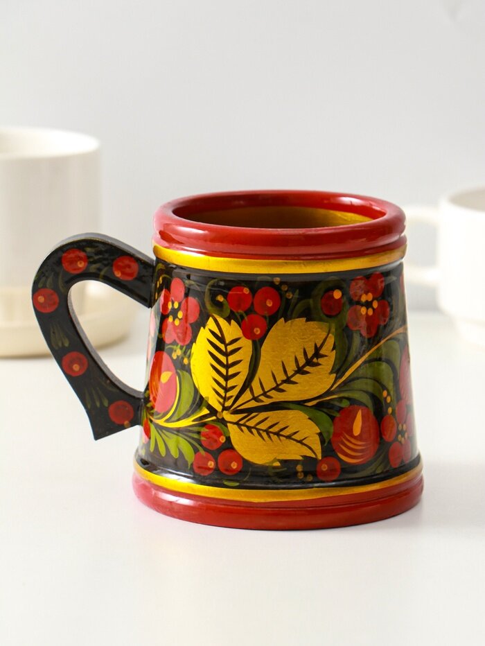 Кружка пивная «Полюшко», дерево, хохлома, 10×9 см