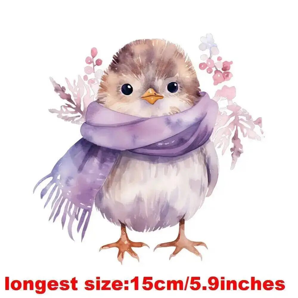 Детские мультяшные птицы в шарфе DTF нашивки 15см