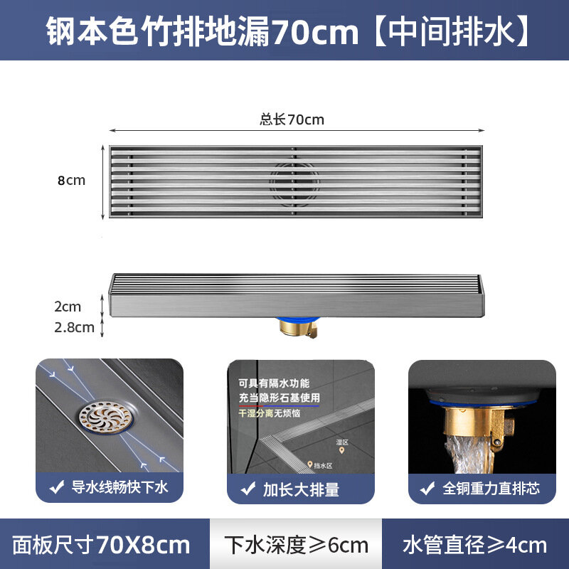 Удлиненная полоса водопровода, напольный дренаж, дезодорант, серый прямоугольный 304 нержавеющая сталь, душевая комната, большая сливная раковина