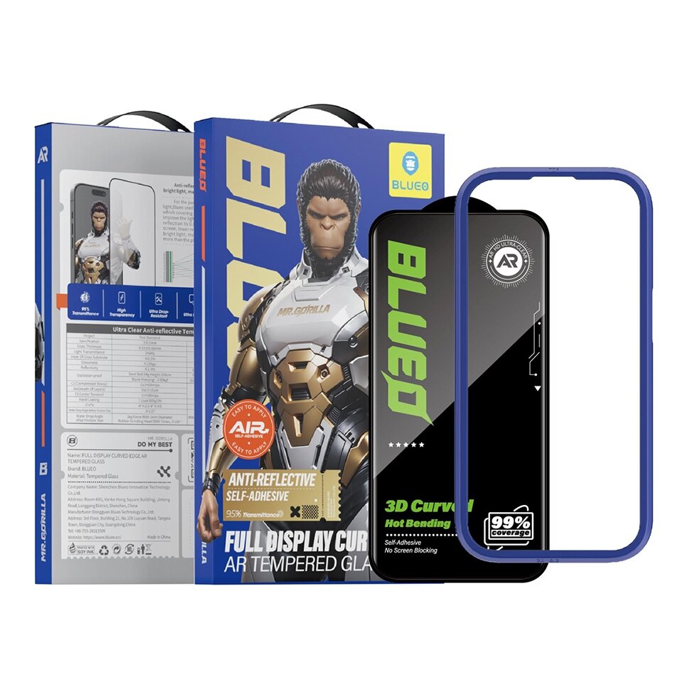 BlueO стекло для iPhone Air, 3D AR Curved Hot Bending Self-Adhensive Black (+inst)
