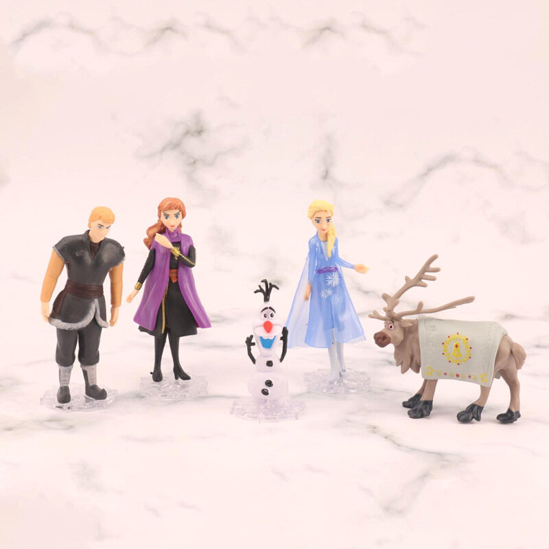 Набор декоративных фигурок для торта «Лед и снег» (5 штук) с подставкой: украшение для торта в виде ледяной принцессы, модель персонажа, фигурка.